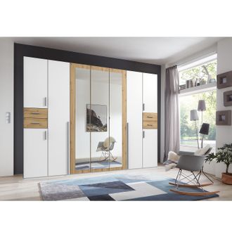 Wimex home24 Drehtürenschrank 316cm Braun/Weiß/Weiß/Eiche