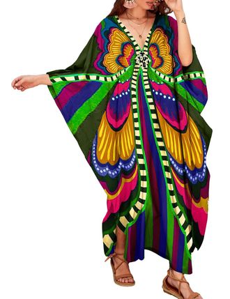 Bsubseach Plus Gr&ouml;&szlig;e Kaftan Kleider Lange Badeanzug Coverup f&uuml;r Frauen Kaftane Loungewear Casual Herbst Kleid Gr&uuml;n