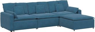 vidaXL Modulares Sofa mit Fußhocker und Kissen Blau vidaXL