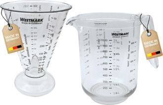 Westmark Set, 2-tlg.: 1 Messkanne + 1 Messbecher mit Feinmesskegel, mehrsprachig und mit verschiedenen Maßeinheiten, Füllvolumen: 0,5 + 1 Liter, Gerda, Kunstst