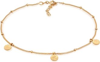 Elli Fußschmuck Damen Fußkettchen Kugel Plättchen Gehämmert in 925 Sterling Silber Vergoldet