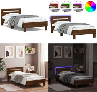 vidaXL Bettgestell mit Kopfteil und LED-Leuchten Braun Eiche 100x200cm - Holzbettfassungen - Bettsystem - Doppelbett - Boxspringbett - Massivholzbette