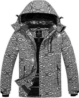 Wantdo Homme Manteau dhiver Chaud Veste de Snowboard avec Doublure Veste Imperm&eacute;able pour Voyage Travail Veste Isol&eacute;e avec Capuche Amovible G&eacute;om&eacute;trie L
