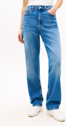 Tommy Jeans Straight-Jeans TOMMY JEANS LAYLA HR SLIM STR, Damen, Gr. 28, L&auml;nge 32, denim medium, Denim/Jeans, Obermaterial: 99% Baumwolle, 1% Elasthan, unifarben,