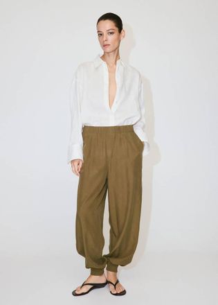 Mango Pantalon bouffant en lyocell kaki - Femme - XS - MANGO