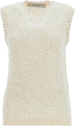Golden Goose Femme, Pulls, Blanc, Taille: 40 FR Top en maille &agrave; d&eacute;tails scintillants