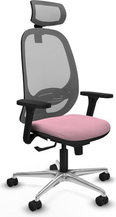 Piqueras y Crespo Schreibtischstuhl mit Rollen, Rosa, 3D-Armlehnen, h&ouml;henverstellbare Lendenwirbelst&uuml;tze und h&ouml;henverstellbares Kopfteil, Grau/Rosa