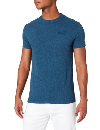 Superdry Herren Essential T-Shirt aus Bio-Baumwolle mit Logo Kohlrabenschwarz Petrolblau Gesprenkelt S