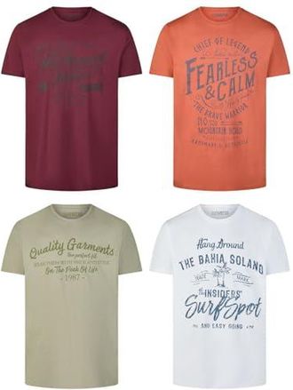 Riverso RIVLeon - Lot de 4 t-shirts &agrave; col rond et manches courtes pour homme - 100 % coton - Coupe droite - Vert, bleu, blanc, gris, rouge, orange - Taille S,