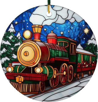 Generic Runde Weihnachtsbaum Deko Polar Express Zug Ornamente Xmas Keramik Keramik Weihnachtsbaum-Anh&auml;nger Coole Weihnachtsbaum Dekoration F&uuml;r Wohnzimmer Weih