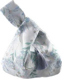 Generic Sac &agrave; main en tricot de style chinois avec noeud &agrave; pompons, sac &agrave; main, sac &agrave; main, sac &agrave; main, pochette anti-perte, Fleur bleue., 1