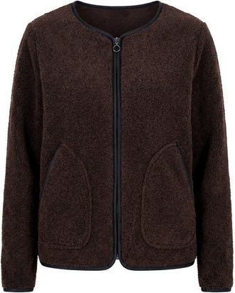 Ulla Popken Sommerjacke Teddyjacke Lederoptik-Piping Rundhals Langarm