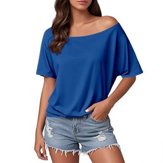 Generic Haut Épaules Dénudées Femme Sexy- T-Shirts à Manches Courtes Slim Tendance Couleur Unie Top Ample Fit Chic Élégants Basiques Comfortable Streetwear Tu