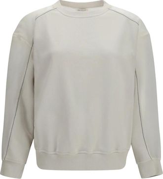 Brunello Cucinelli SweaT-shirt en organza et monile - Femme - Sweatshirts et sweats &agrave; capuche - Blanc - Taille: 38 FR