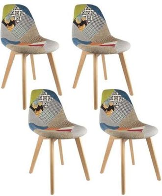 The Home Deco Factory The Set mit 4 skandinavischen Patchwork-Möbeln, Sitzstuhl, für Wohnzimmer, Esszimmer, Schlafzimmer, Möbel, Mehrfarbig, L 58 x H 86,5 x T 47 cm