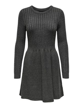 Only Damen Onlfia Ls Cable Dress KNT Kleid, Dark Grey Melange, X-Large