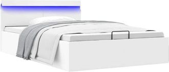 vidaXL Cadre de lit &agrave; rangement avec led blanc similicuir 120x200 cm