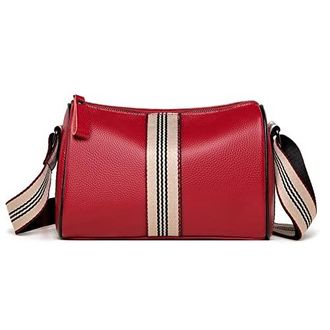 Generic Sac &agrave; bandouli&egrave;re en cuir de vache pour femme, petit sac &agrave; main cylindrique, sac &agrave; bandouli&egrave;re tendance, sac &agrave; bandouli&egrave;re d&eacute;contract&eacute;, Rouge, Small