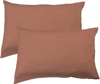 Matt & Rose Taies doreiller Unies Double Gaze DE Coton 50x70cm | 100% Coton de qualit&eacute; sup&eacute;rieure | Oeko-TEX | Taies doreiller 50x70cm | Terre Cuite