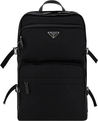 Prada Rucksack aus Re-Nylon und Saffiano-Leder - - Bags - Herren - Schwarzk - ONE SIZE