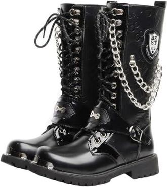 Minetom Bottes De Moto Classiques Pour Hommes Boots À Lacets Confortable Pour Travail Chaussures À Talon Bas D Noir 39 EU