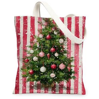 Generic Sacs fourre-tout en toile de vacances, motif arbre festif, sacs de courses r&eacute;utilisables, sacs fourre-tout l&eacute;gers et lavables pour voyage, plage, &eacute;pic