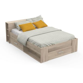 PEGANE Lit adulte 140x190 cm avec rangement 3 tiroirs couleur ch&ecirc;ne - Largeur 150,1 x Profondeur 217,1 x Hauteur 74,3 cm