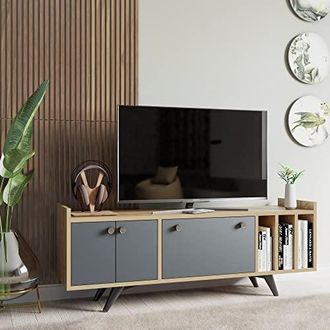 Hanah Home Modern TV Stand with Anthracite & Oak Finish, 150 cm Wide, 40 cm High, 62 cm Deep | 100% Melamine Coated, Wall-Mountable, Stylish & Functional Design