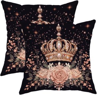 Generic Kissenbez&uuml;ge mit Kronen-Blumenmuster, Rosen-Pfirsich-Krone, elegante dekorative Sofa-, Bett-, Couch-Bez&uuml;ge f&uuml;r Zuhause, Wohnzimmer, 30,5 x 30,5 cm, 2 