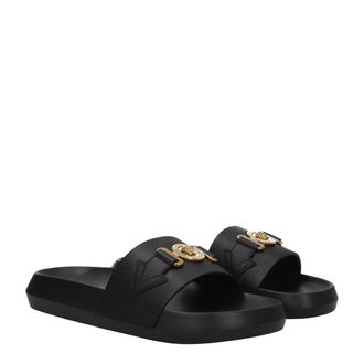 Versace Mens Black Leather Slippers