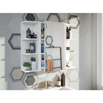 Dmora Badezimmer-Wandschrank Dfus, S&auml;ulenschrank f&uuml;r Badezimmer, H&auml;ngendes Schlie&szlig;fach, Gl&auml;nzende Wei&szlig;e Farbe, 40x21h65 - 1 T&uuml;r cm - Dmora