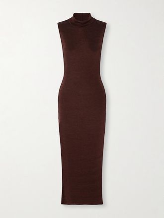 Gauge81 Flora Midikleid Aus Jersey Aus Einer Baumwollmischung In Metallic-optik Mit Rollkragen - Braun