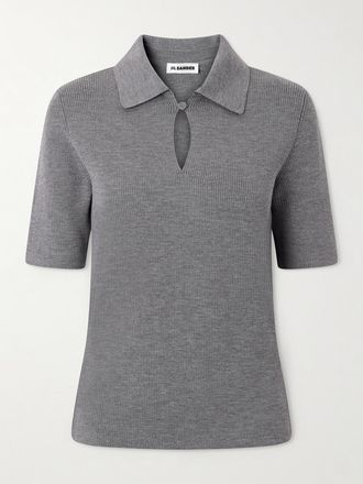Jil Sander Polo En Laine Côtelée - Gris