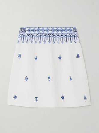 Emporio Sirenuse Mini-jupe En Lin Et Coton Mélangés À Broderies Giuliana Astragal - Blanc cassé
