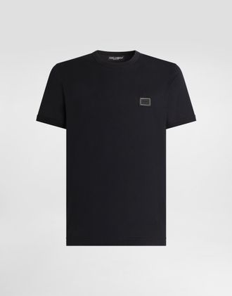 Dolce & Gabbana T-shirt Aus Baumwolle Mit Logo-plakette - Mann T-shirts Und Polos Blau 44
