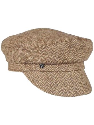 Loevenich Gefütterte Kapitänsmütze | 100% Wolle | Fischgrät-Design | OneSize | Damen | Warme Wintermütze Toffee