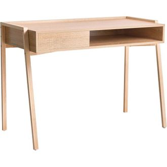 Beliani Bureau Minimaliste en Panneaux de Particules 107 x 48 cm avec &Eacute;tag&egrave;re et Tiroir Pieds en Fer Marron Clair Kofoten