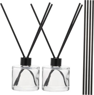 DOITOOL Glas Aromatherapie Diffusor Flasche Transparent Quadratisch Inkl Hohe Runde Flaschen Schwarze Duftst&auml;bchen Nachf&uuml;llbar f&uuml;r &Auml;therische &Ouml;le und Raumduft