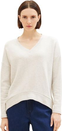 Tom Tailor Damen 1038183 Basic Sweatshirt mit V-Ausschnitt, 32398-clouds Grey Melange, XS