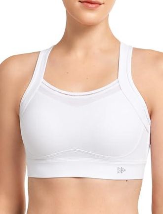 Yvette Sports Soutien-gorge de sport en maille filet pour femme - Maintien solide sans armatures - Grandes tailles - Pour le jogging, le yoga, Blanc., 3XL