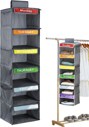 Generic 6 x Kleiderschrank-Organizer zum Aufh&auml;ngen von Regalen - faltbare w&ouml;chentliche Kleidung Aufbewahrung | Garderoben-Organizer mit 3 Taschen f&uuml;r Outfits 