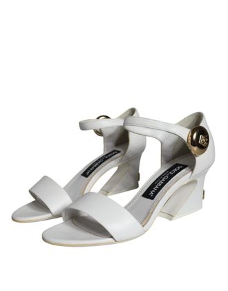 Dolce & Gabbana Womens White Leather Heels Keira Sandals Shoes Lamb