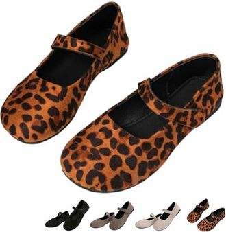 Generic Ballerines orthop&eacute;diques Mary Jane en daim pour femme, confortables &agrave; bout rond, coupe large, chaussures d&eacute;contract&eacute;es &agrave; enfiler avec sangle, imprim&eacute; 