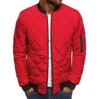 Generic Blouson bomber matelass&eacute; en losanges pour homme, manteau dhiver ample aviateur, chaud rembourr&eacute;, se tenir debout, Rouge, XXL
