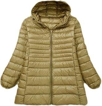 Generic Grande taille doudoune pour femme Ultra légère Veste longue grande taille Automne Hiver à capuche, kaki, 3X-Large