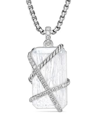 David Yurman Cable Wrap Sterlingsilber-Amulett mit Diamant 45mm - Wei&szlig;