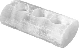 NKlaus Selenit Dreier-Teelichthalter - Natürlicher Edelstein Kerzenhalter für Teelichter, 18x9 cm, Deko für Meditation, Reiki & Entspannung, handgefertigt