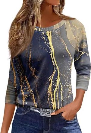 Generic Chemisier tunique à manches 3/4 pour femme - Style décontracté et léger - Col rond - Élégant - Style vintage - Pour sortir, streetwear, 18 Kaki, 46