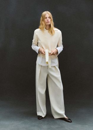 Mango Pull-over laine manches courtes &eacute;cru - Femme - XS - MANGO