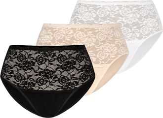 Teyli Damen Slip Taillenslip Baumwolle Hohe Taille mit Spitze 3er Pack Schwarz Weiß Beige 2XL